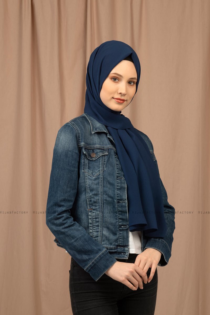 Yildiz - Navy Blue Crepe Chiffon Hijab - Hijab