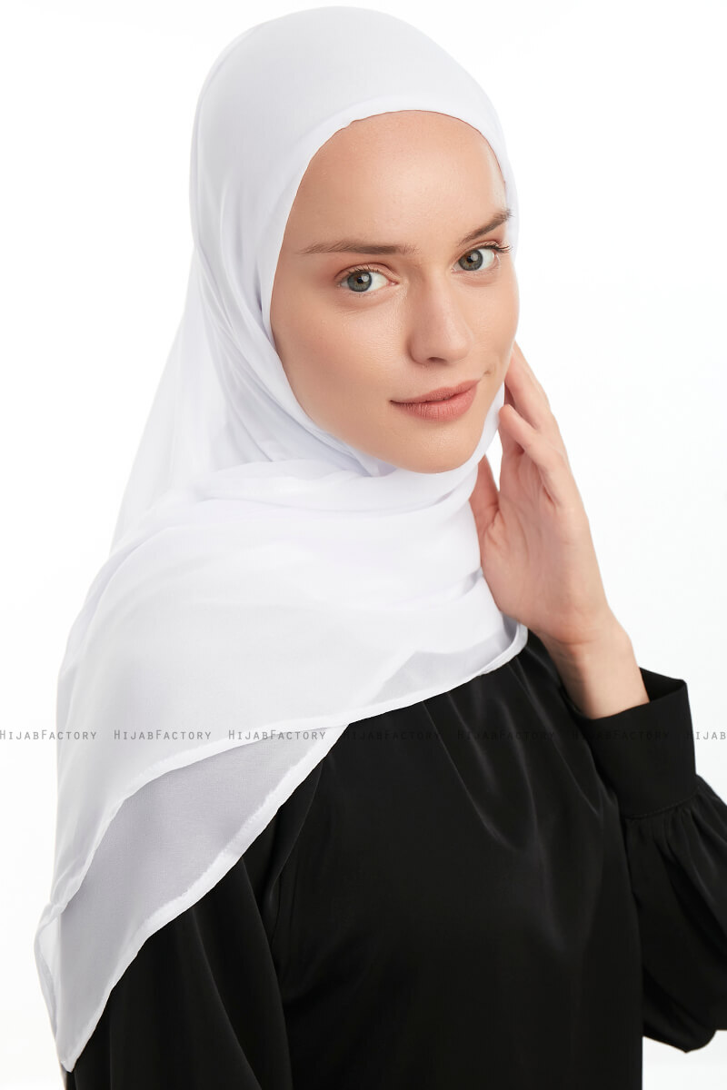 Eylem - White One Piece Chiffon Hijab - Hijab