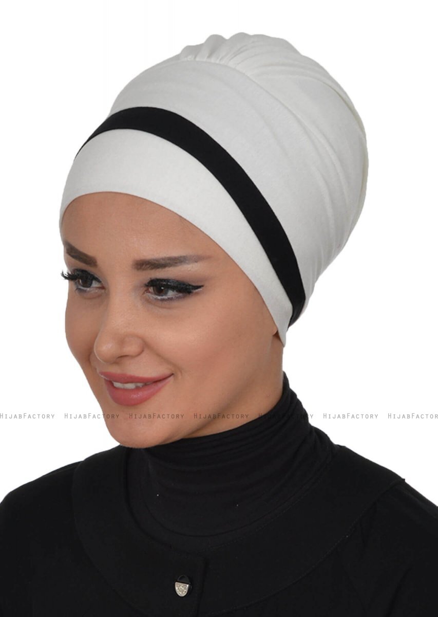 Elsa - Creme & Black Cotton Turban - Hijab