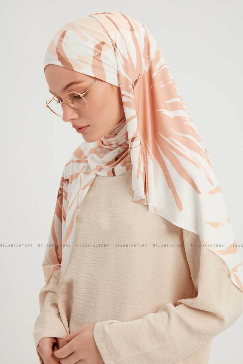 Ezmeray - Beige Patterned Hijab - Hijab
